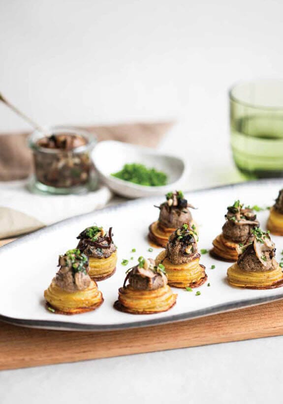 Potato and mushroom stacks with pickled mushrooms
