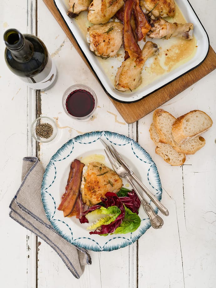Chicken pieces with preserved lemon, pancetta and rosemary