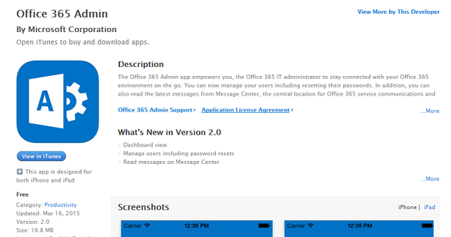 Using the updated version of the Office 365 Admin app