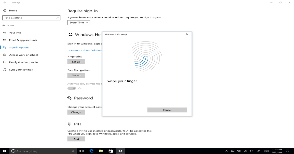 Windows 10 | Validate your identity using biometrics like your fingerprint and face