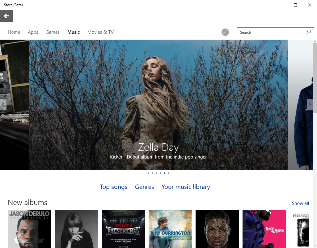 Music comes onstage in Windows 10 Store Beta