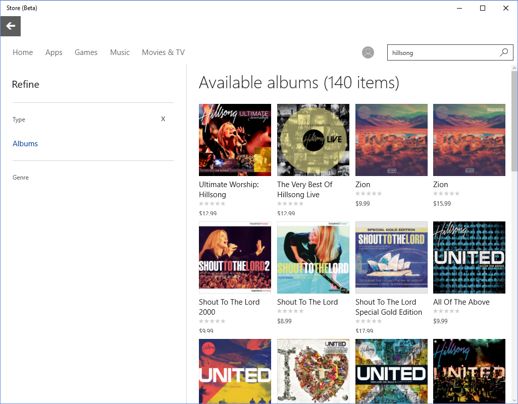 Gallery: Music in the Windows 10 Store Beta