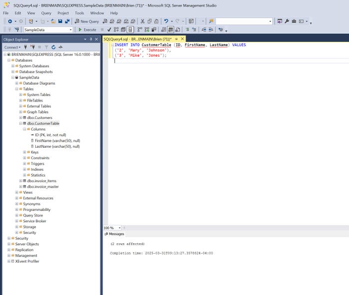 I have inserted multiple rows of data. I have inserted multiple rows of data.