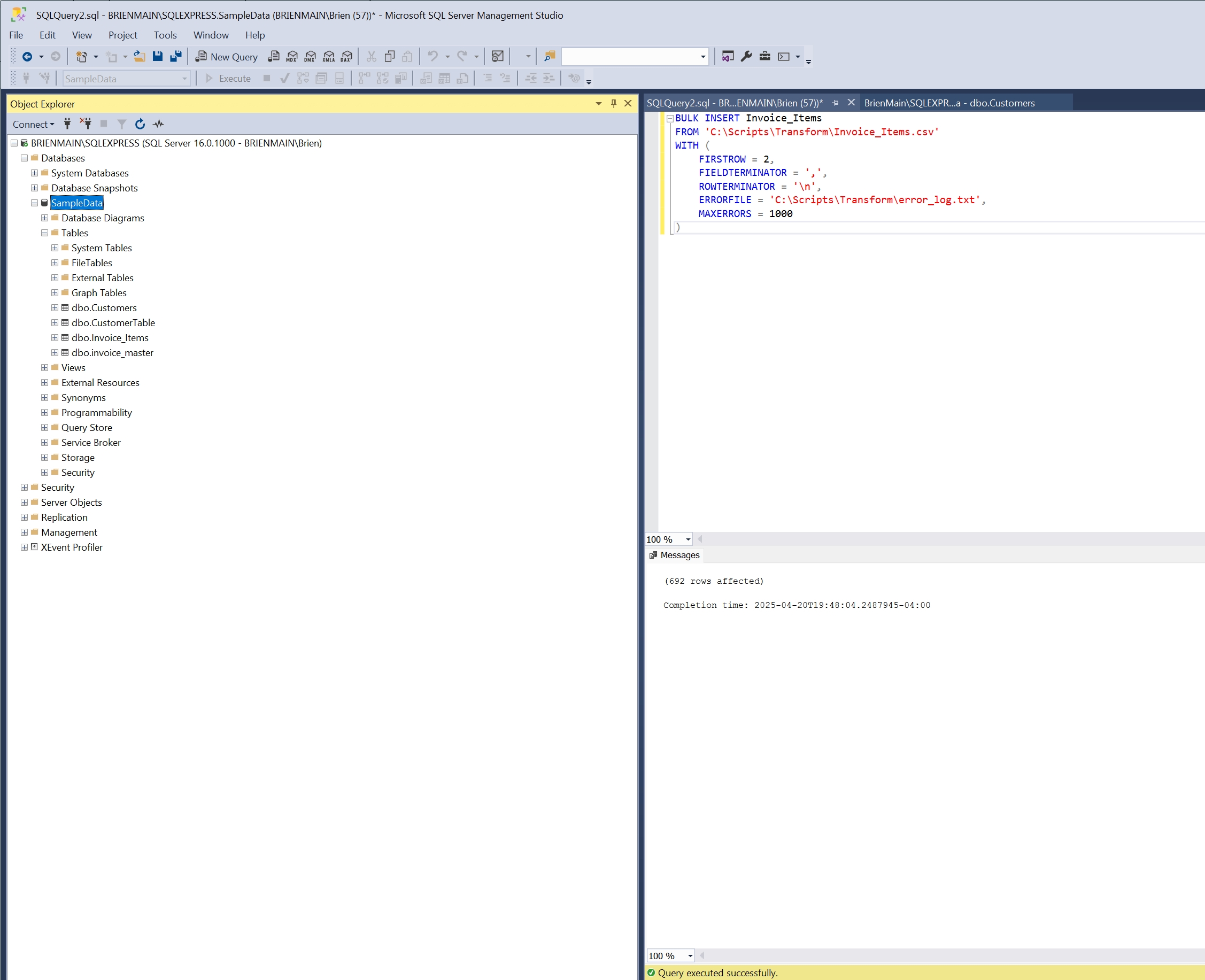Performing a Bulk Insert in SQL Server