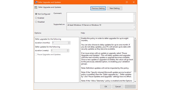 GPO Settings for Windows Update for Business
