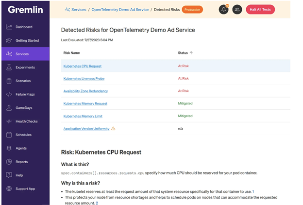 Gremlin Identifies Software Reliability Issues with Detected Risks