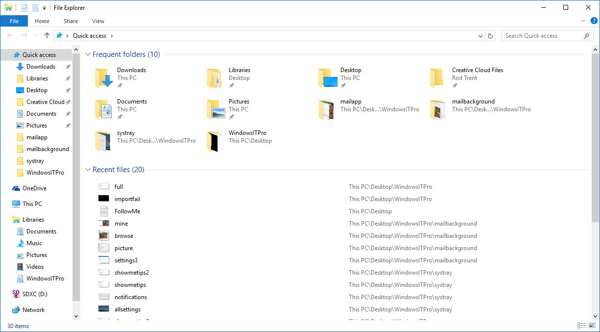 Stop recent view in Explorer in Windows 10