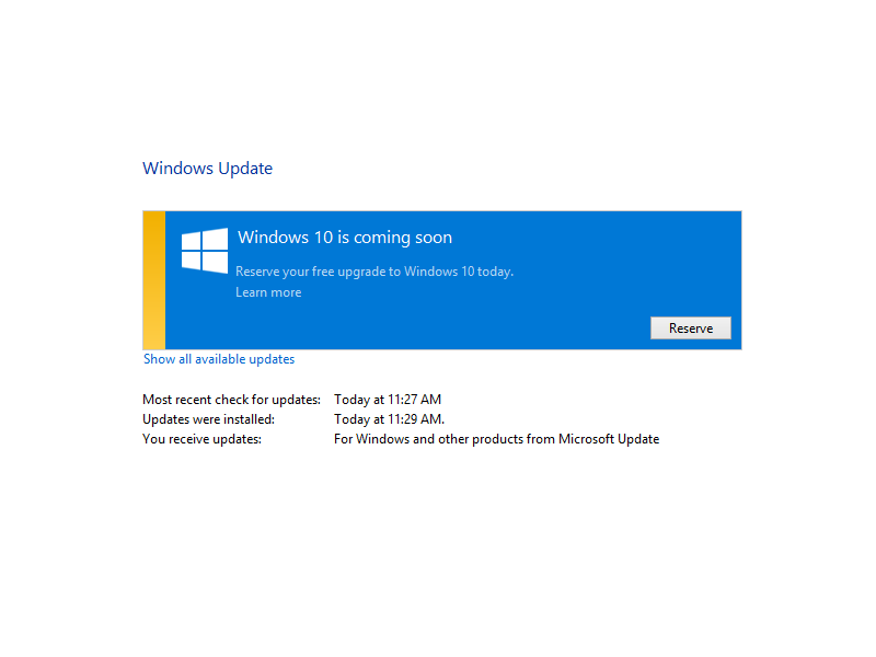 Make your Windows 10 reservation in Windows Update