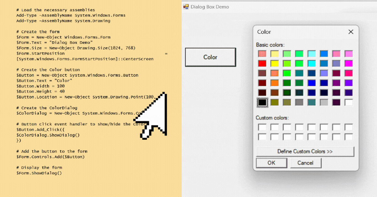 PowerShell Dialog Boxes: Using Button Click Actions and Menu Selections