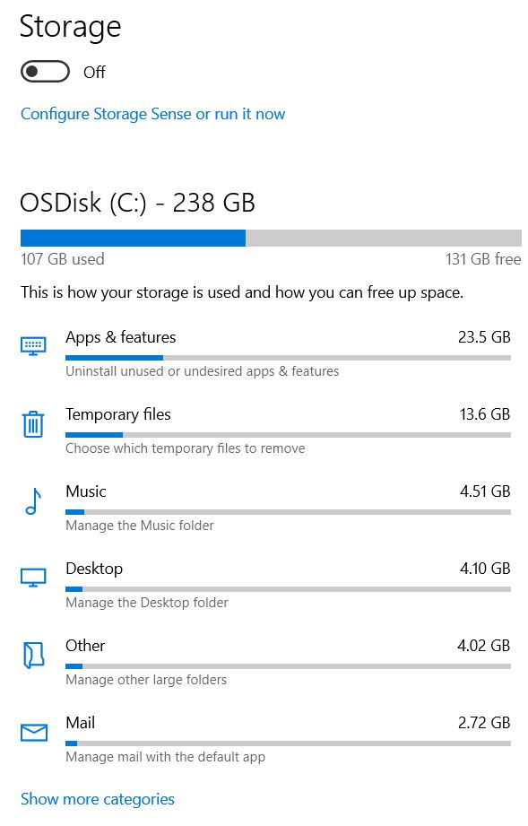 View disk space use in Windows 10