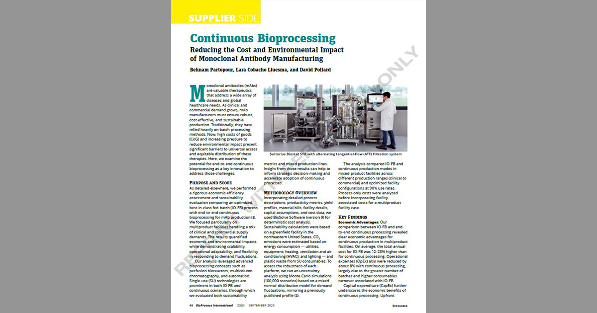 Continuous Bioprocessing: Cost and Sustainability