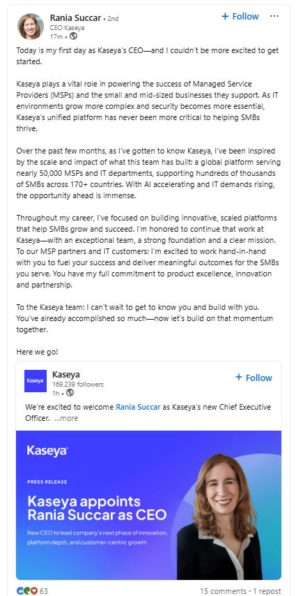 Kaseya Names Ex-Intuit Mailchimp Exec Rania Succar CEO