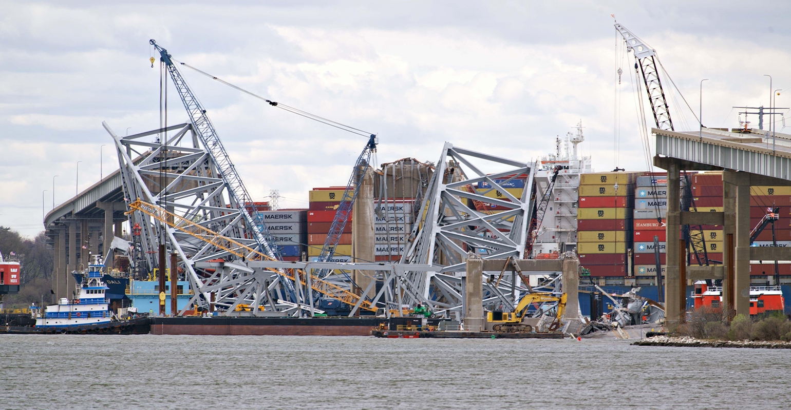 Key Bridge Debris Removal Continues, Steel Being Cut and Transferred ...