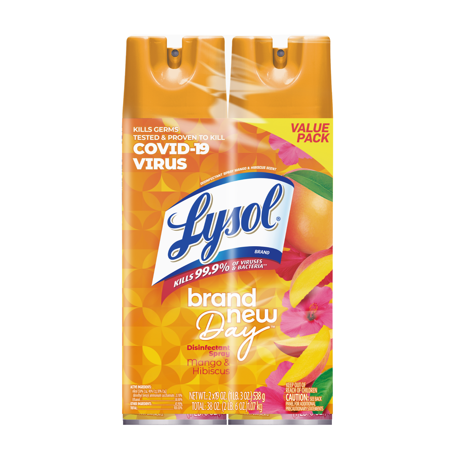 Disinfectant Spray Brand New Day Mango & Hibiscus 2x19oz | Lysol US