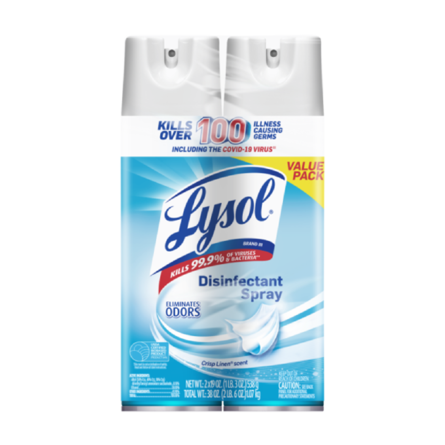 LYSOL® Disinfectant Spray - Crisp Linen® 2x19oz | Lysol US