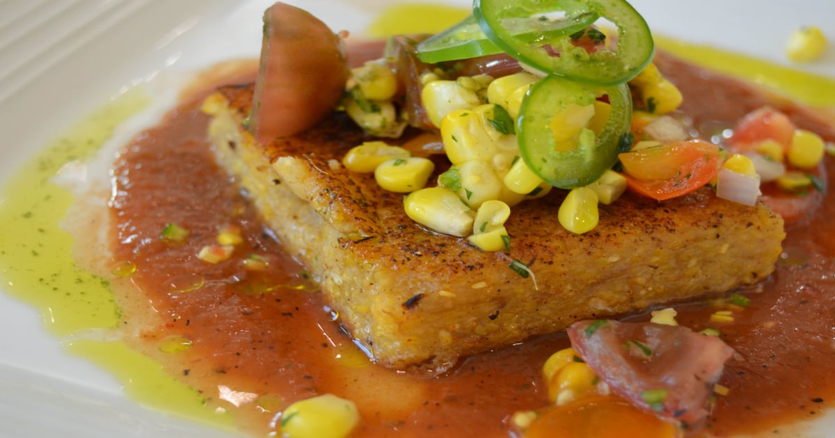 Cool recipe alert: Corn polenta with gazpacho sauce and corn relish