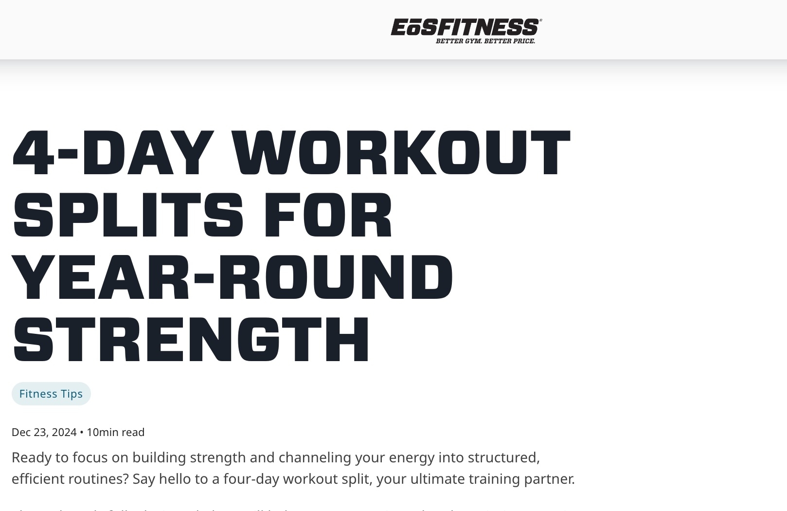 EōS Fitness: Winter 4-Day Split Workout Plan