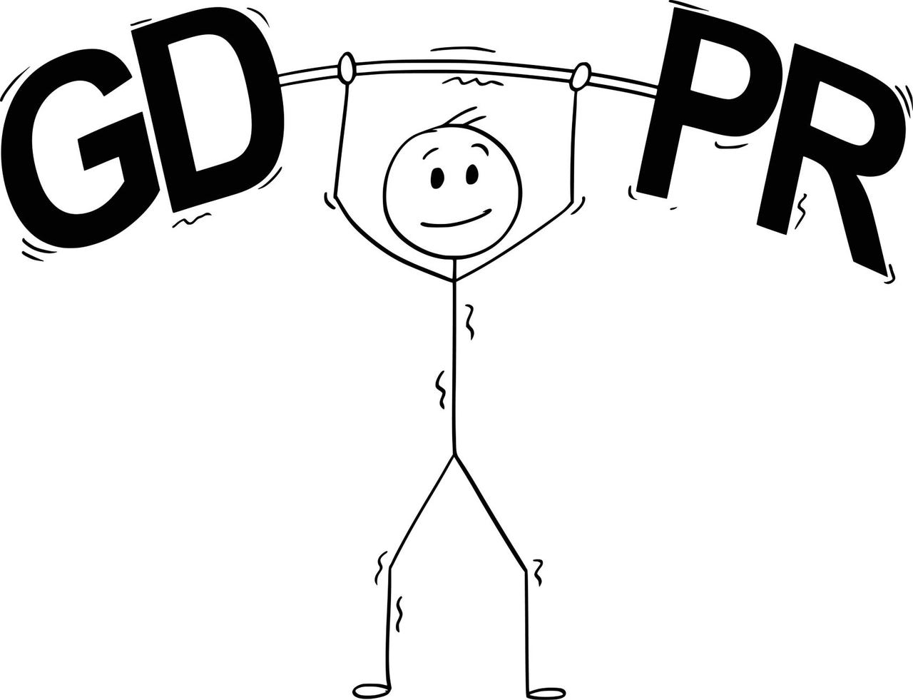 Cartoon of Weightlifter Weightlifting Big GDPR Letters Cartoon of Weightlifter Weightlifting Big GDPR Letters