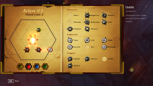 Creative process of a procedural spell crafting system