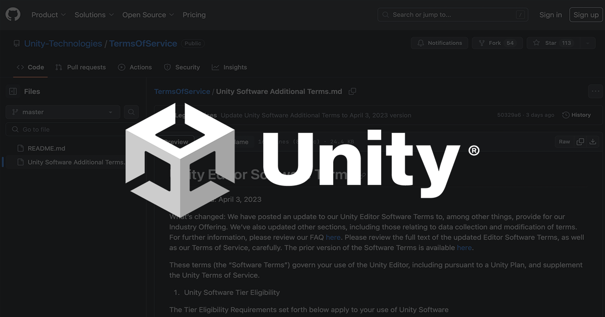 Unity removed terms of service from Github because "views were so low"