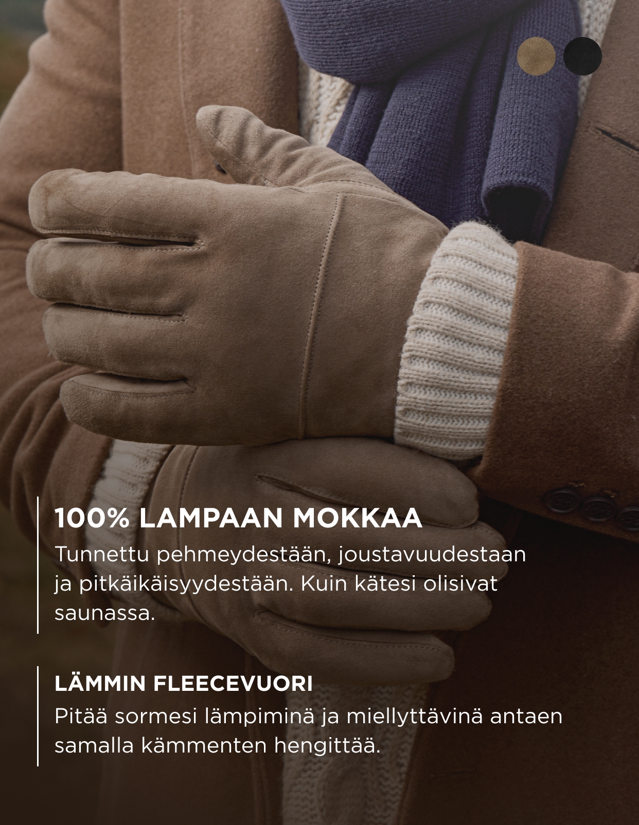 Hiems | Mustat mokkanahkakäsineet | Varastossa! | Fawler