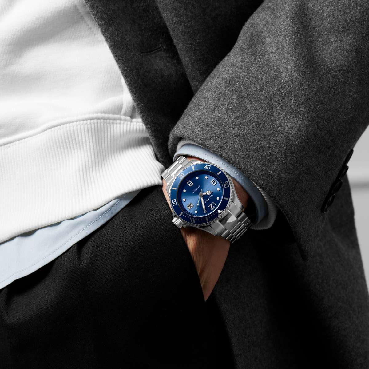 Tide | Silver-Tone Stainless Steel Dive Watch With Blue Dial | In stock ...