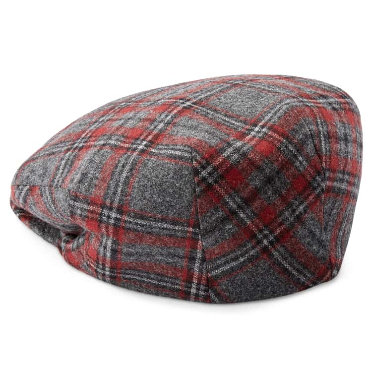 Fido | Camouflage Gray, Cherry Red, Black & White Plaid Flat Cap | In ...