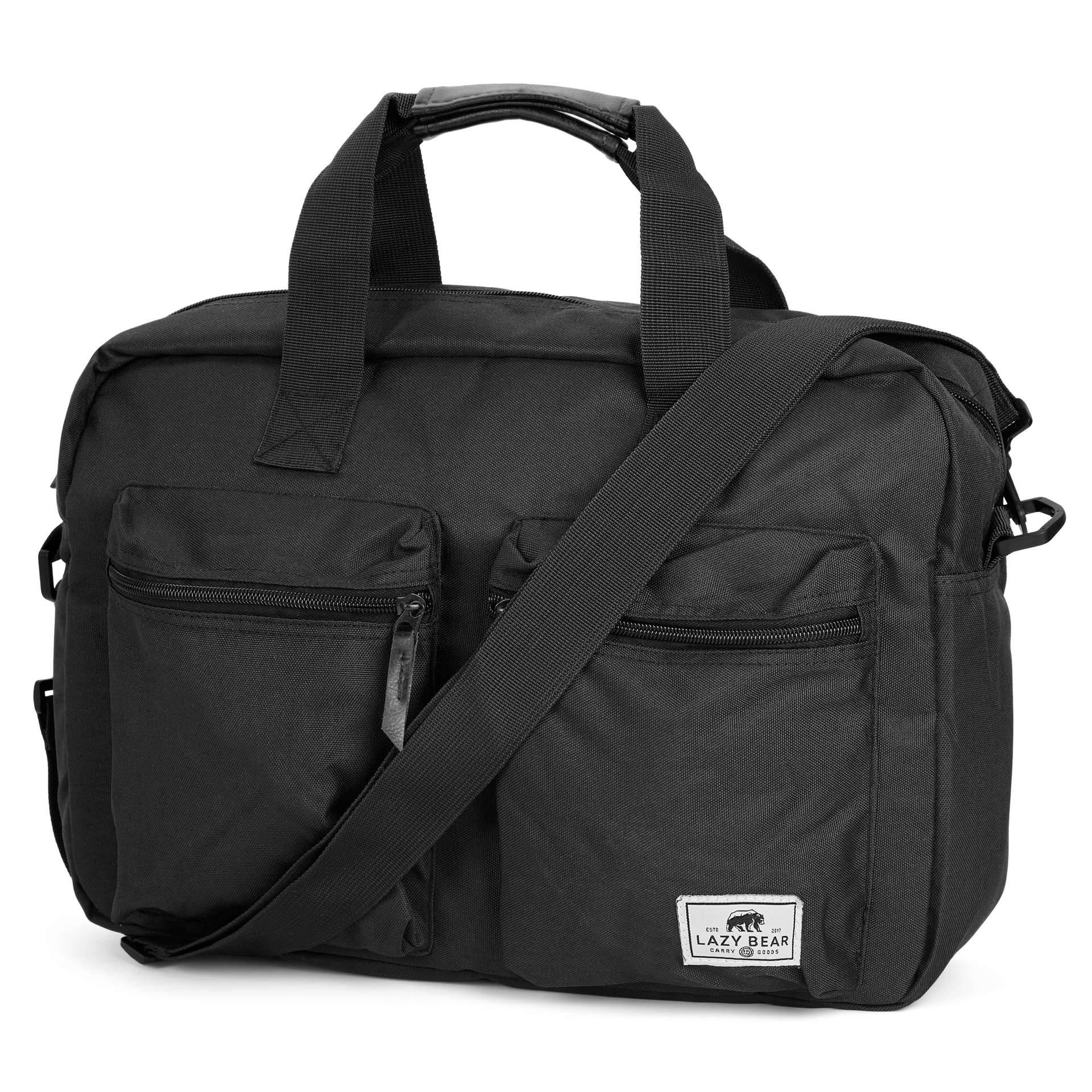 Lewis | Black Polyester & Faux Leather Laptop Bag | In stock! | Lazy Bear