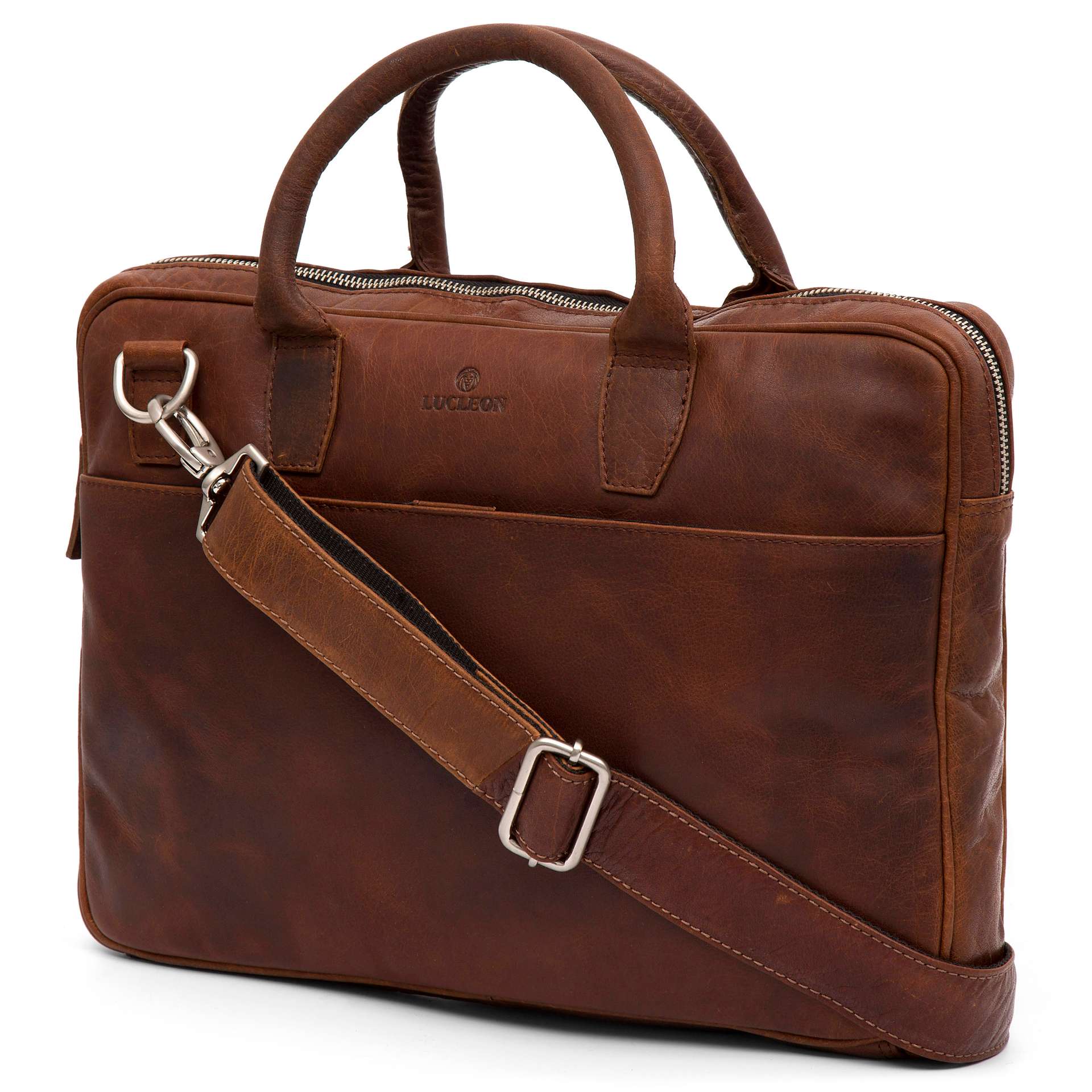 Montreal Slim 13" Executive Tan Leather Bag | In stock! | Lucleon