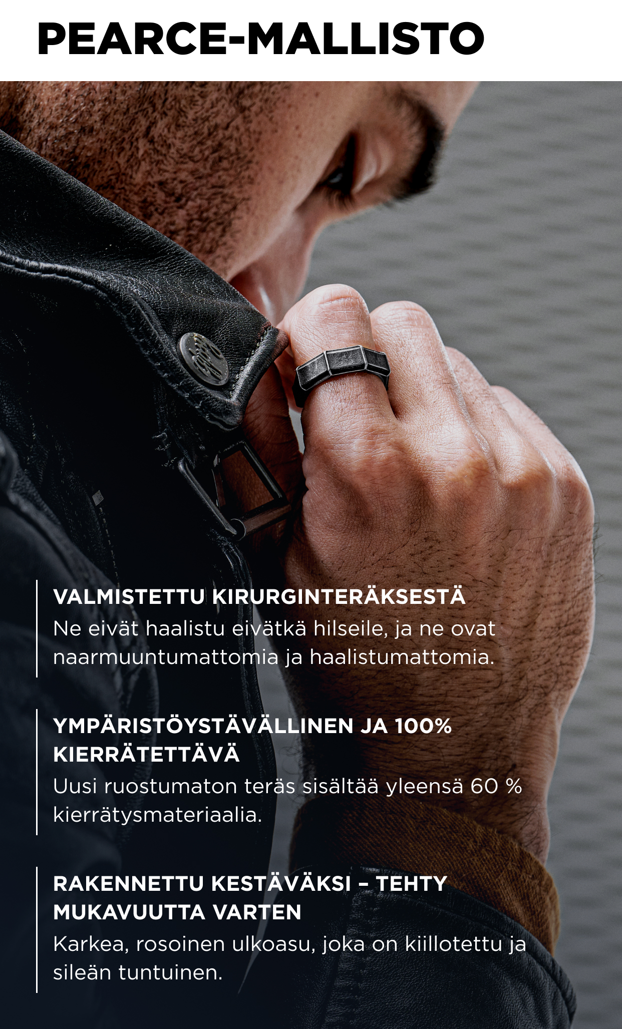 Musta Pearce Recta Vintage -sormus | Varastossa! | Lucleon