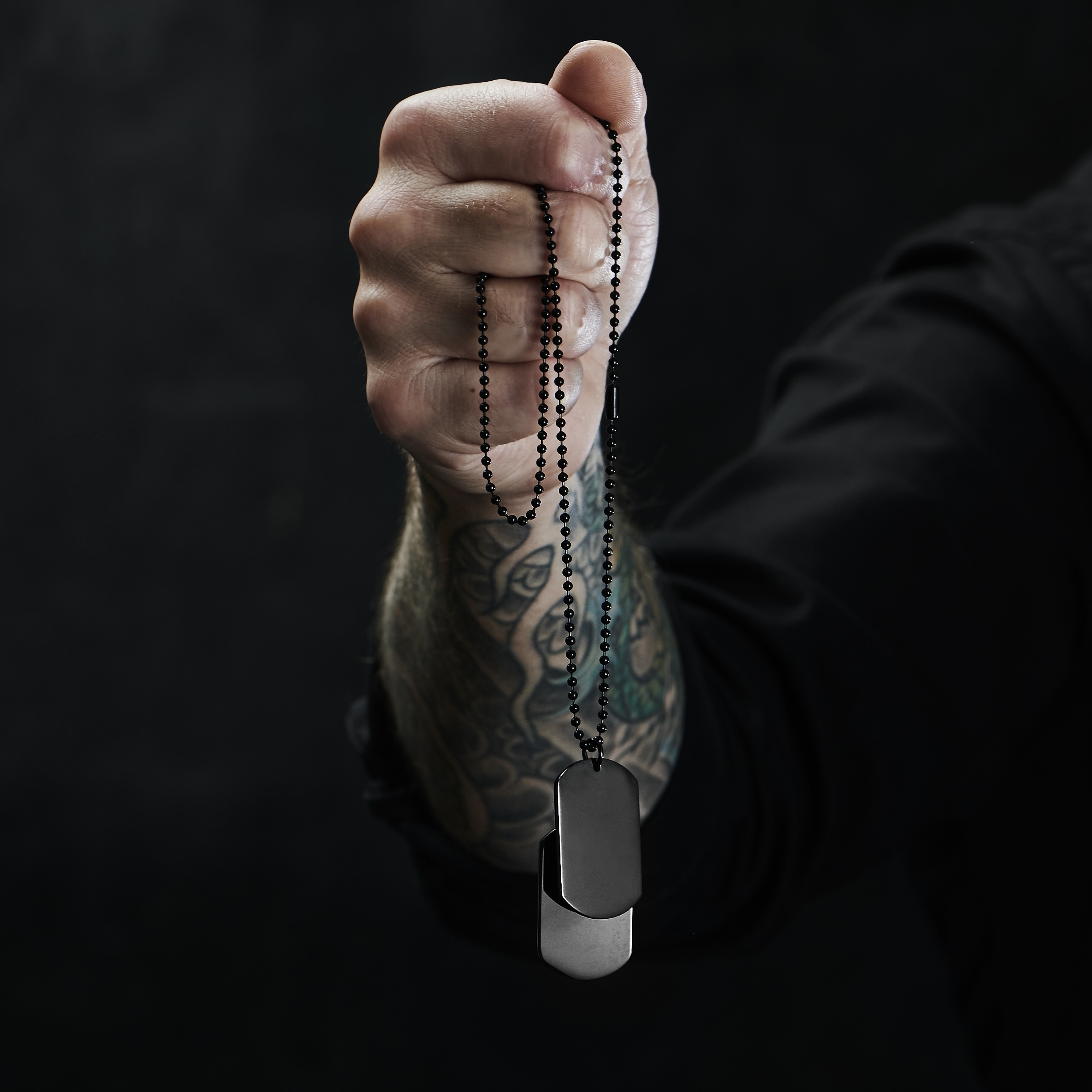 Black Stainless Steel With Double Dog Tag Ball Chain Necklace | In ...