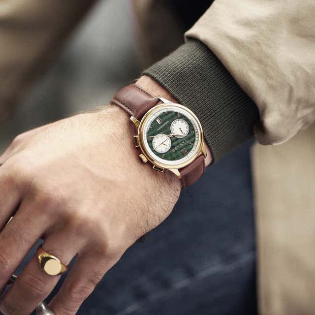 Cicero | Gold-Tone With Green Dial Vintage Chronograph Brown Leather ...
