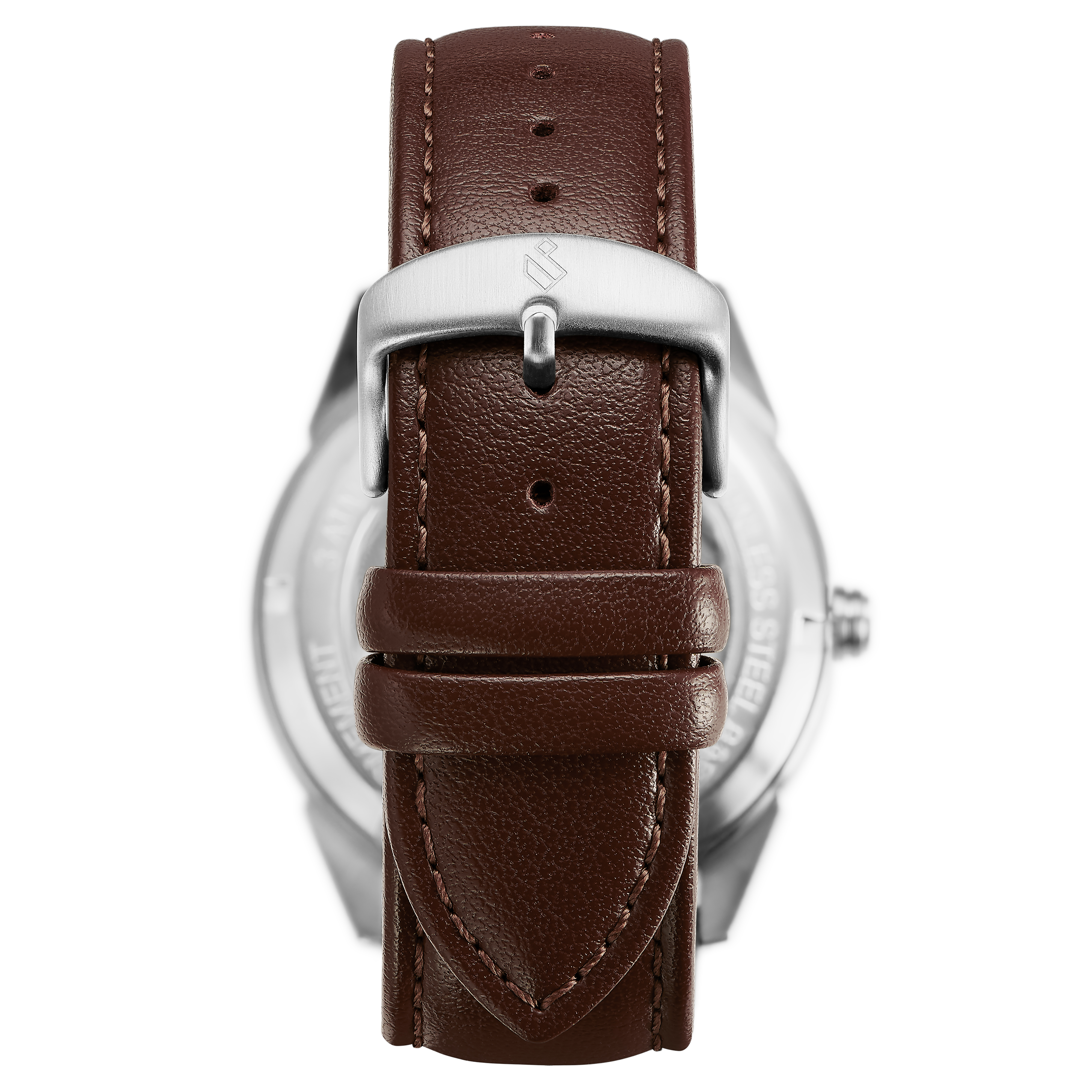 Cor | Silver-Tone Automatic Skeleton Watch With Blue Dial & Brown ...