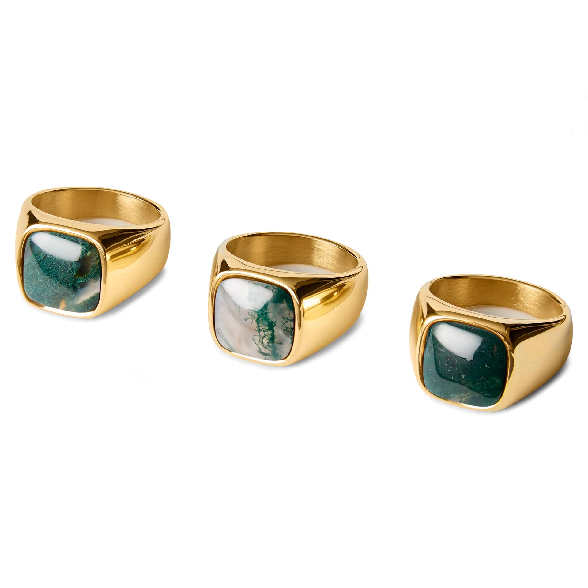 Gravel | Gold-Tone With Aquatic Agate Signet Ring | In stock! | Lucleon