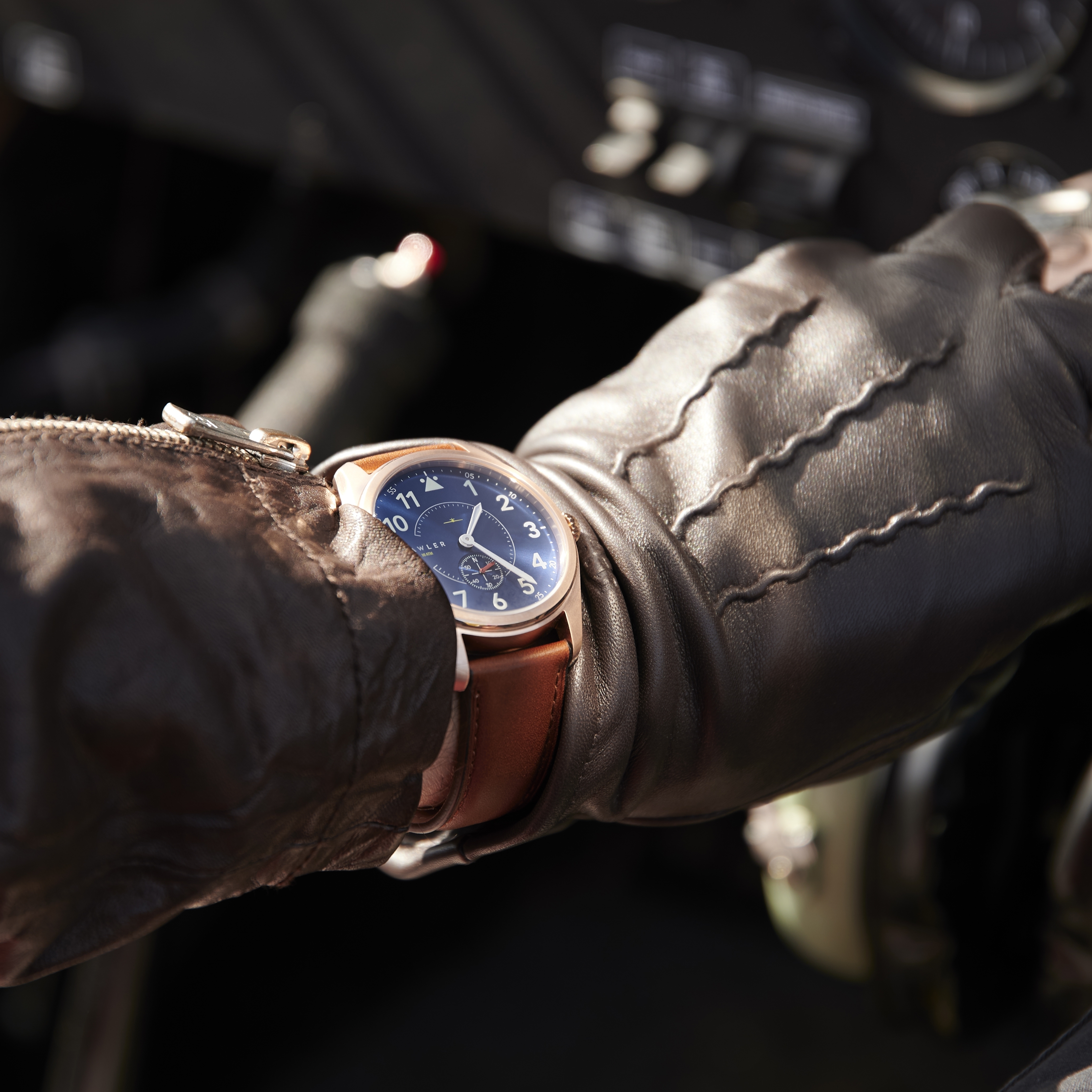 Aviator | Rose Gold-Tone Aviator Watch With Navy Blue Dial, White ...