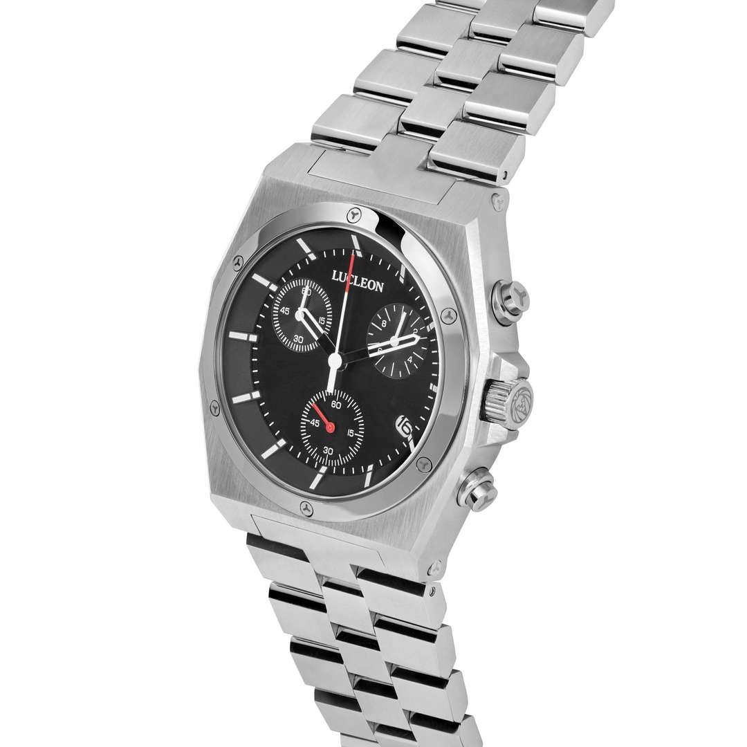 Ray | Silver-Tone Stainless Steel Chronograph Watch With Black Dial ...
