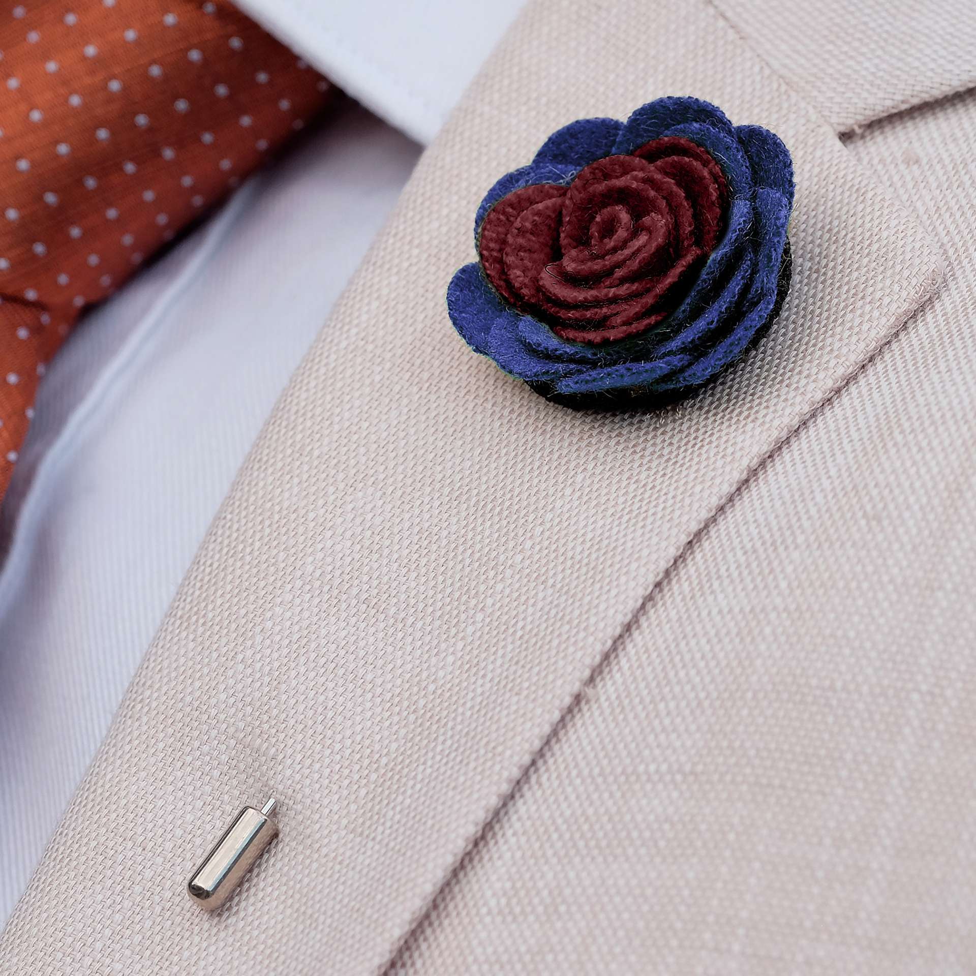 Royal Blue & Burgundy Flower Lapel Pin | In stock! | Warren Asher