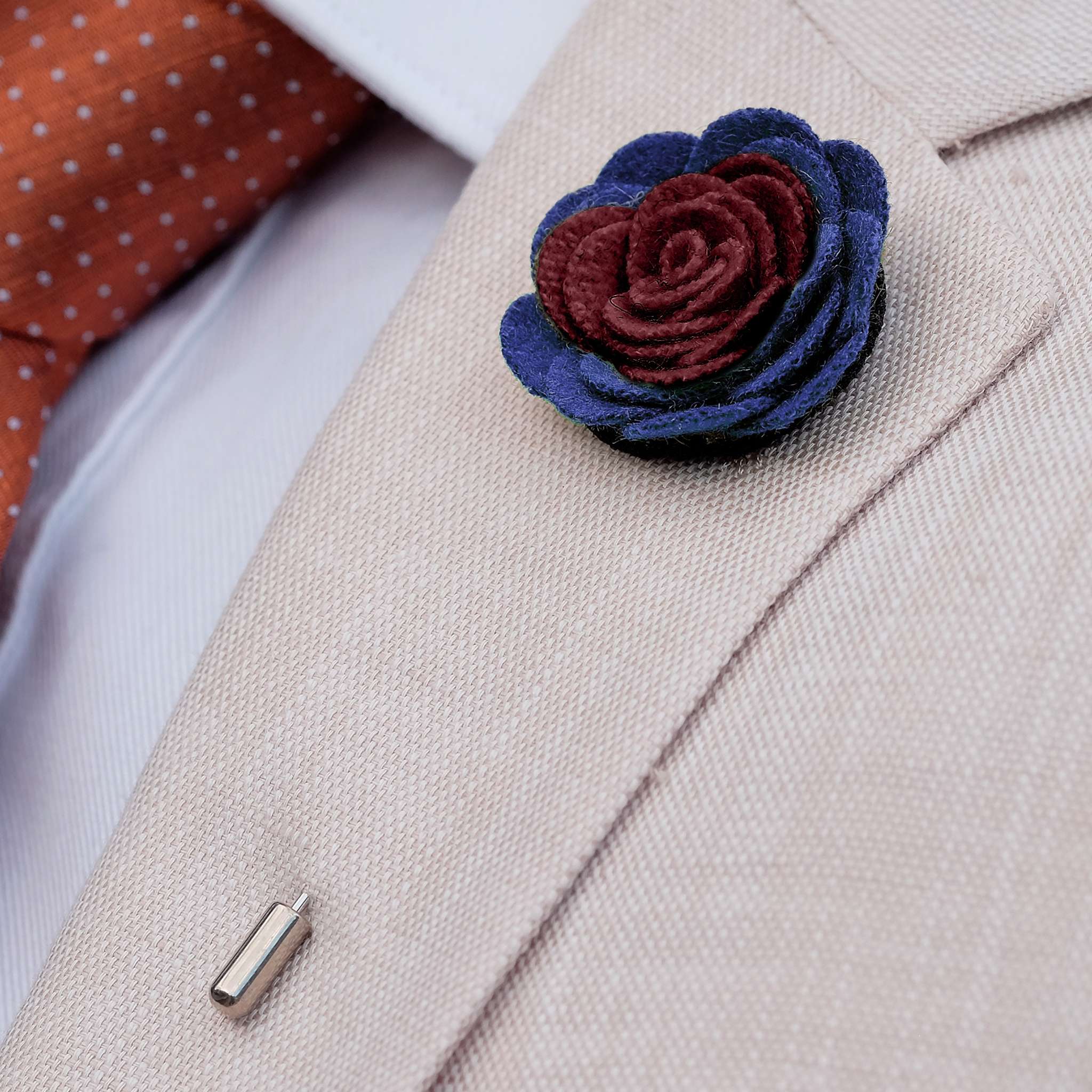 Royal Blue & Burgundy Flower Lapel Pin | In stock! | Warren Asher