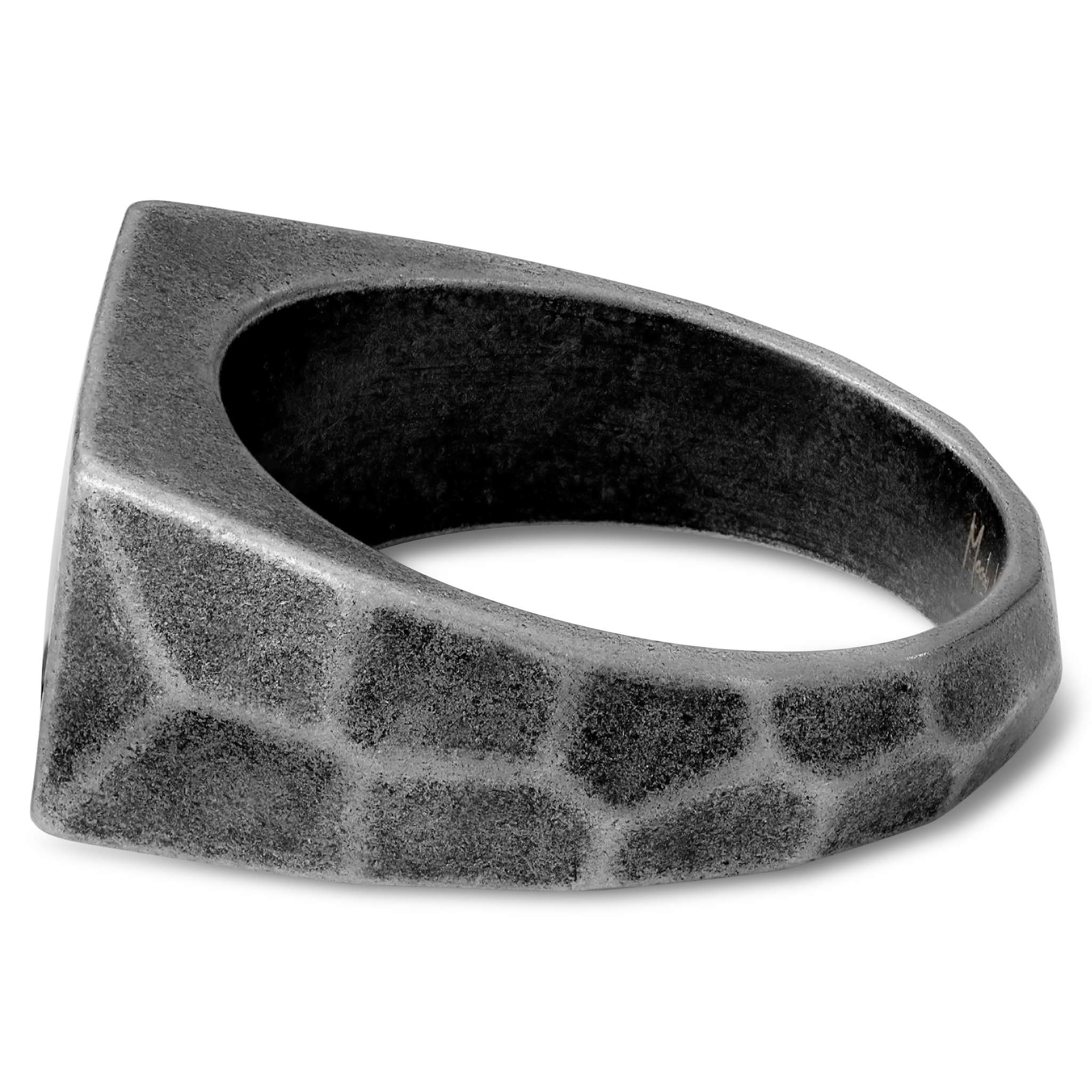 Jax | Black & Dark gray Stainless Steel With Black Enamel Signet Ring ...