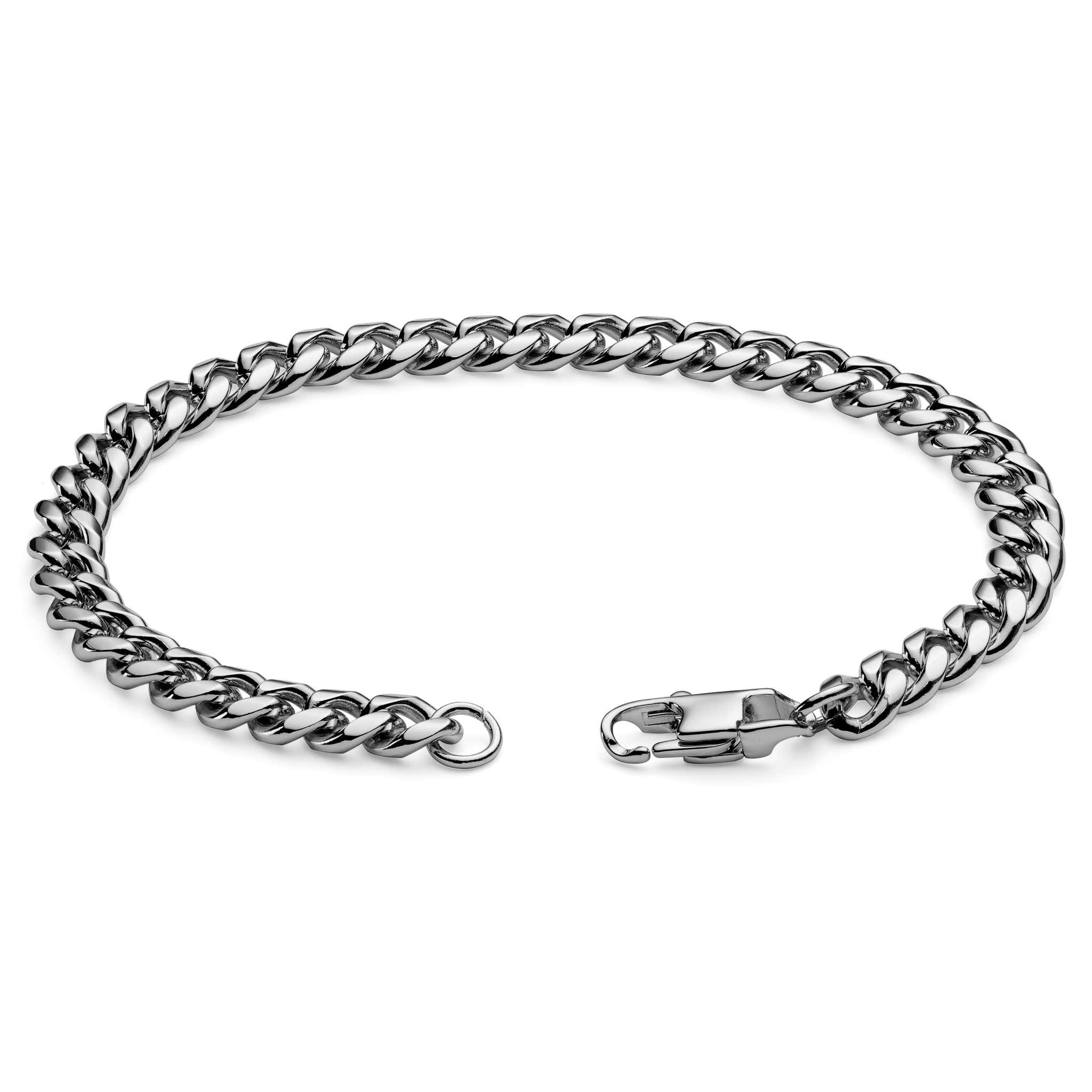 6mm Silver-Tone Stainless Steel Curb Chain Bracelet | In stock! | Lucleon