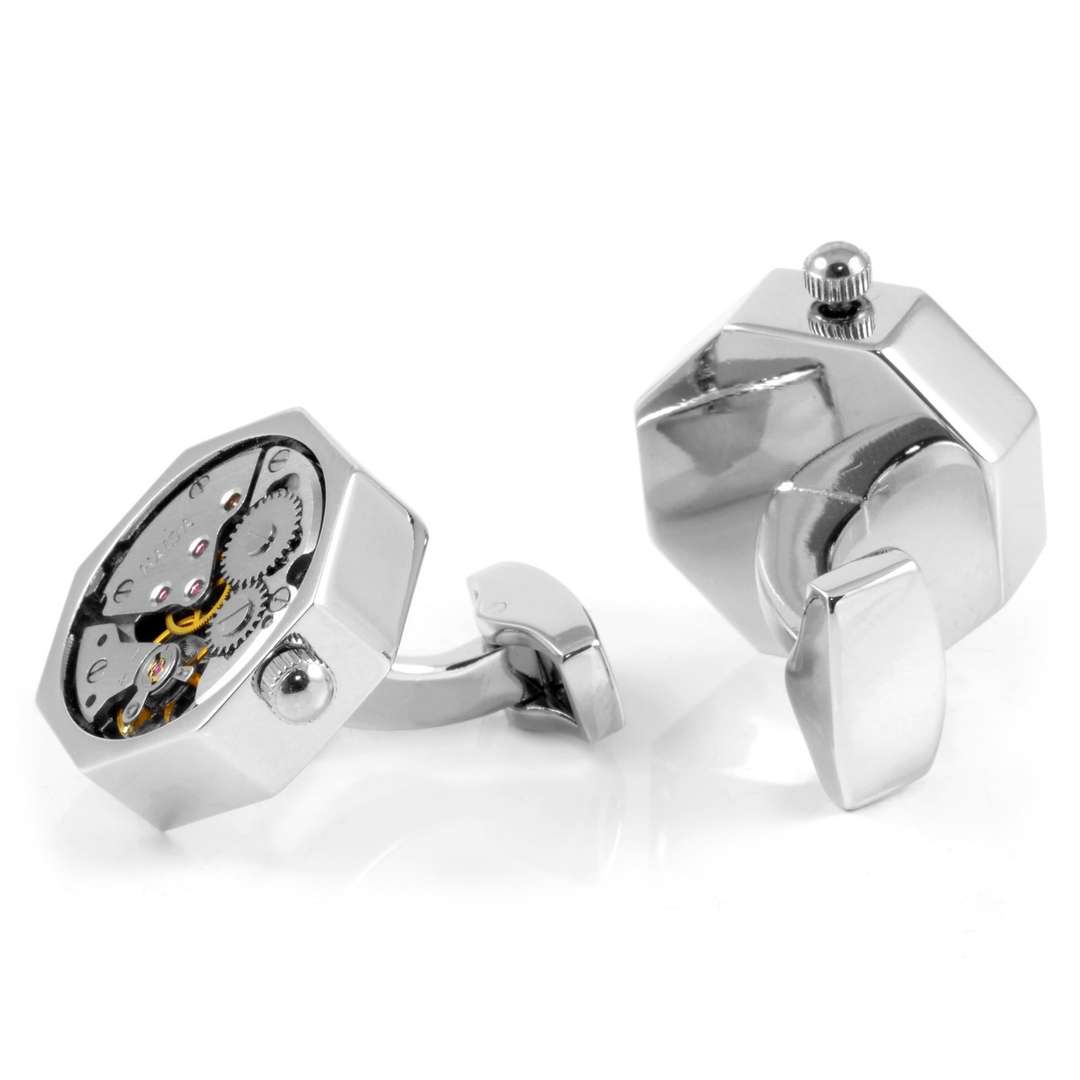Octagonal Mechanical Movement Stainless Steel Clockwork Cufflinks | In ...