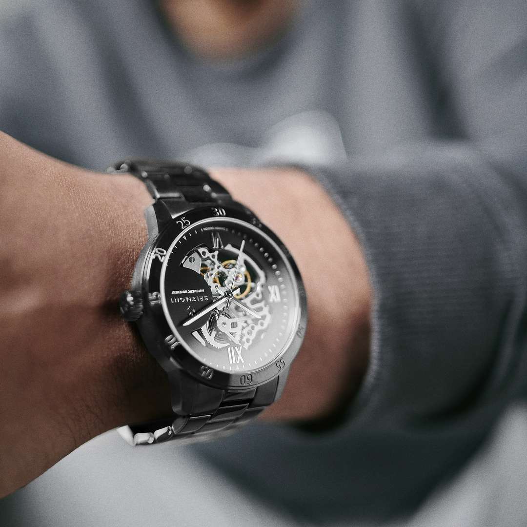 Dante II | Black Stainless Steel Skeleton Watch With Black Dial ...