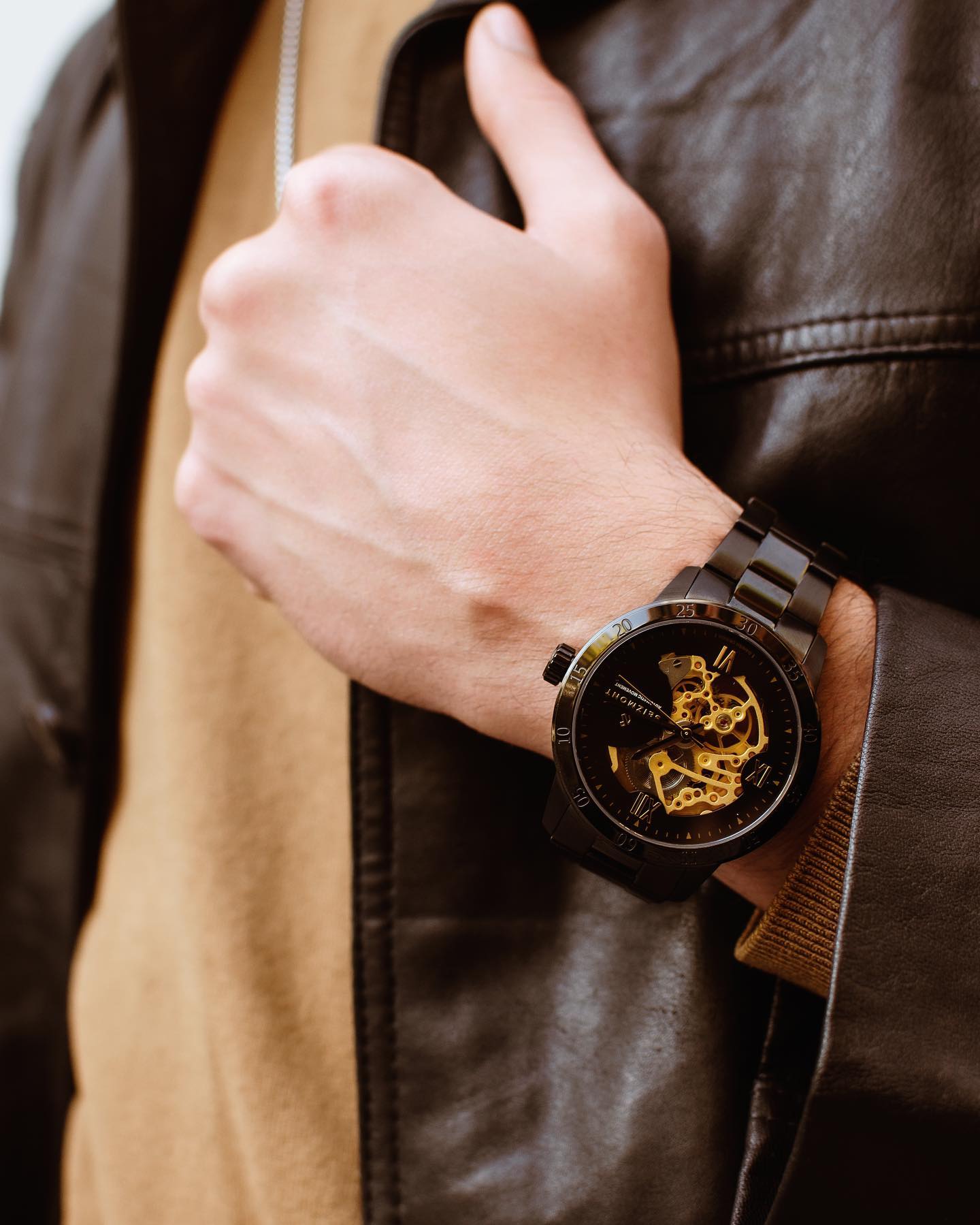 Dante II | Black Skeleton Watch with Gold-tone Movement | In stock ...