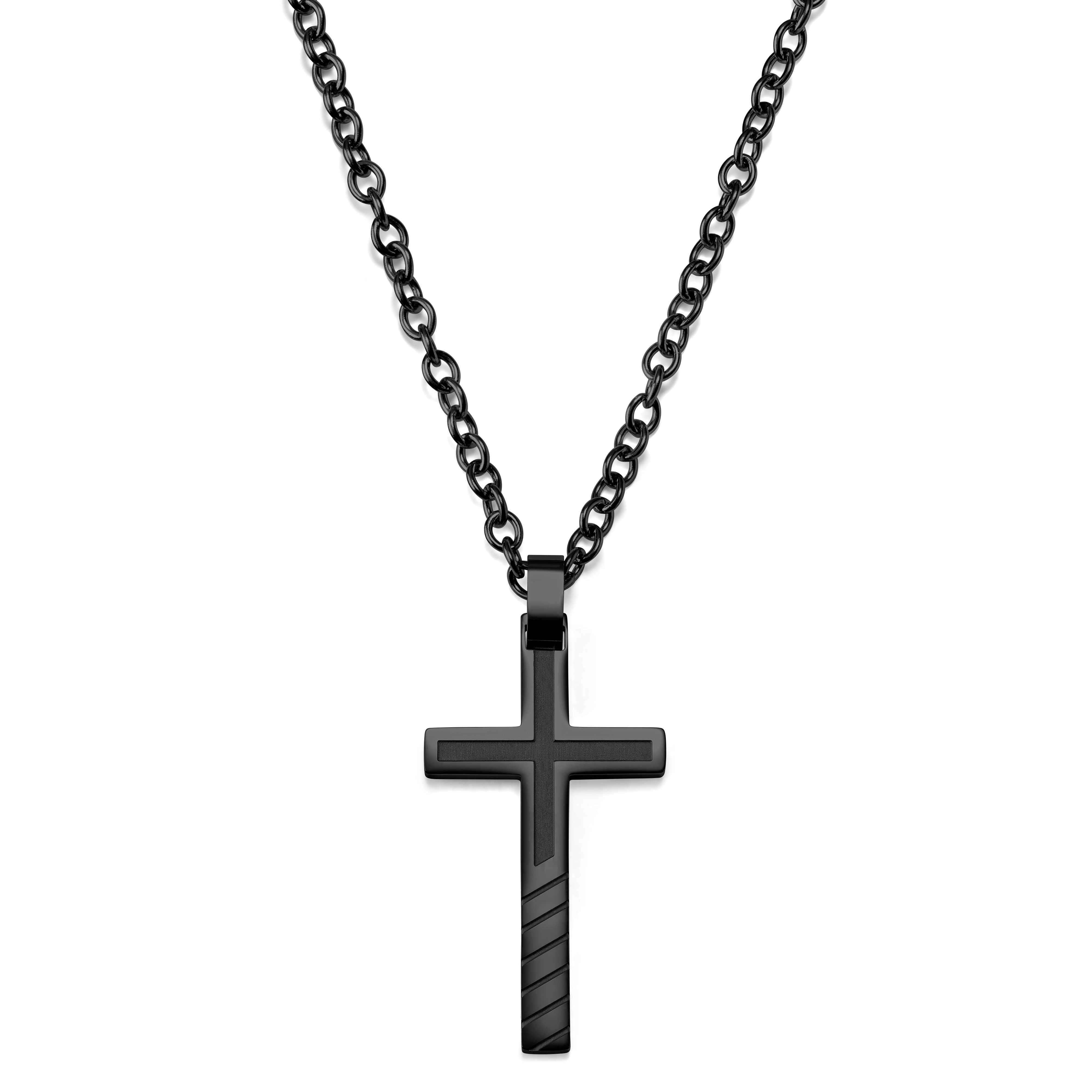 Μαύρο Ατσάλινο Κολιέ Κρεμαστός Σταυρός Inlined | Σε απόθεμα! | Lucleon