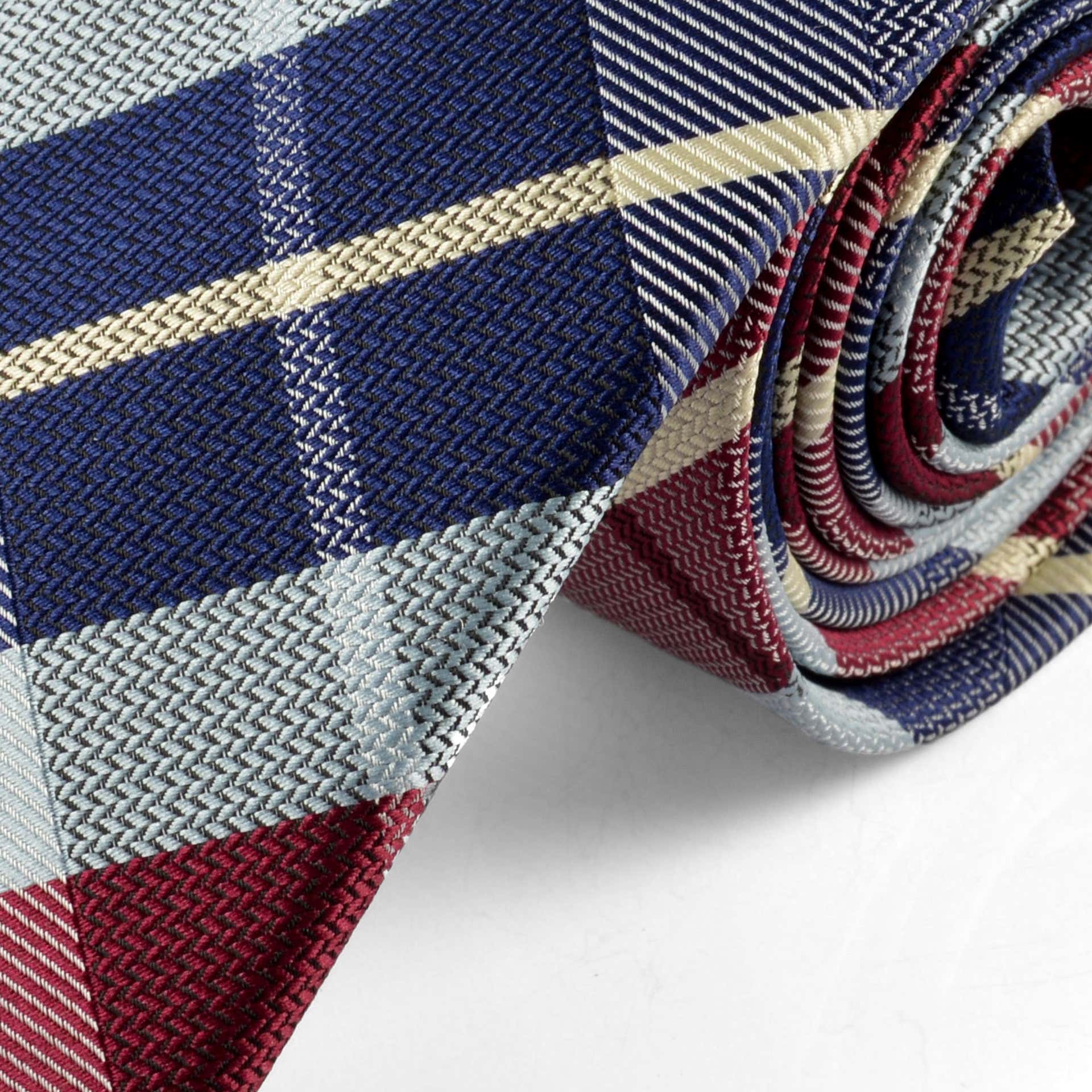 Blue & Bordeaux Plaid Polyester Tie | In stock! | Tailor Toki