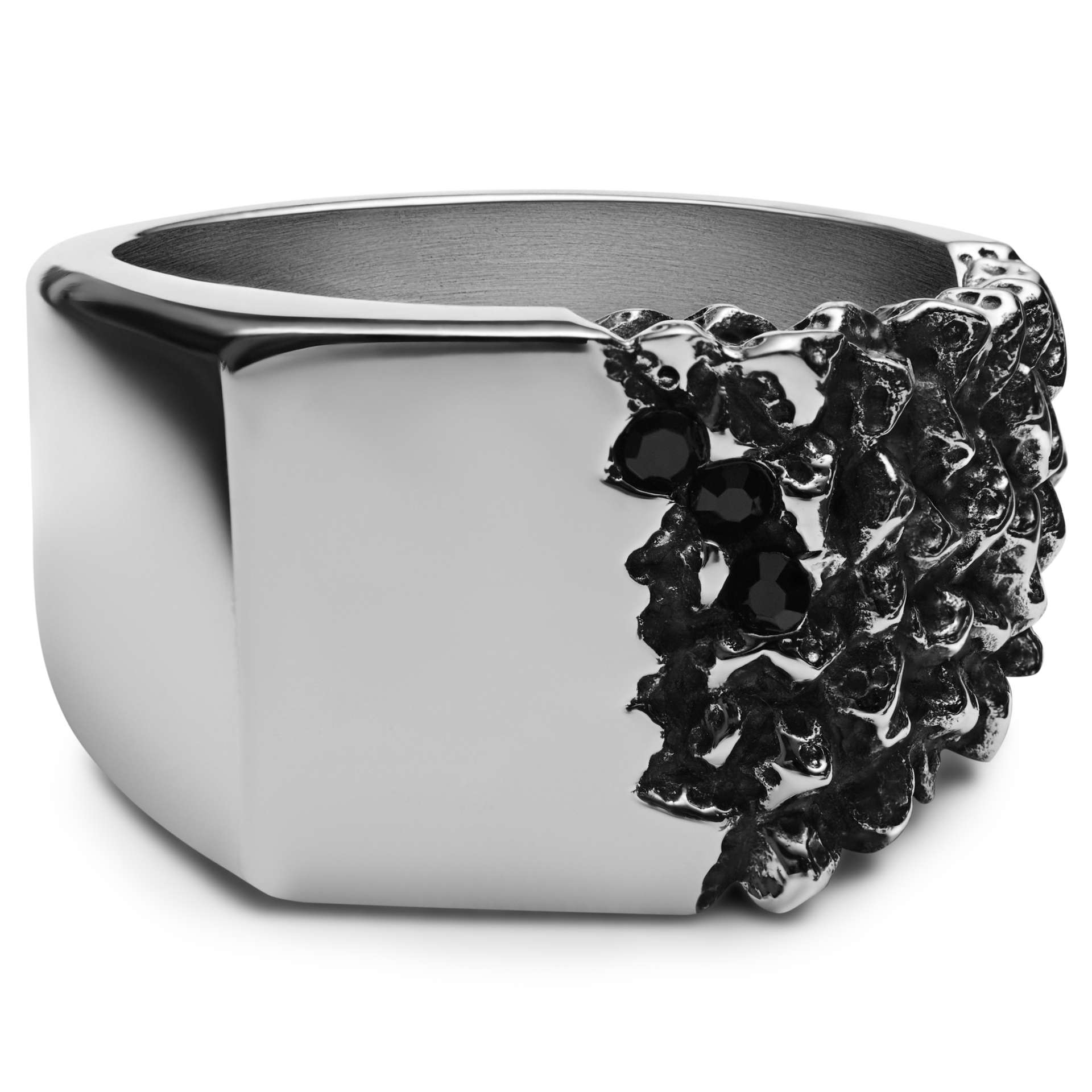 Orphic | Black Zirconia Volcanic Square Silver-Tone Stainless Steel ...