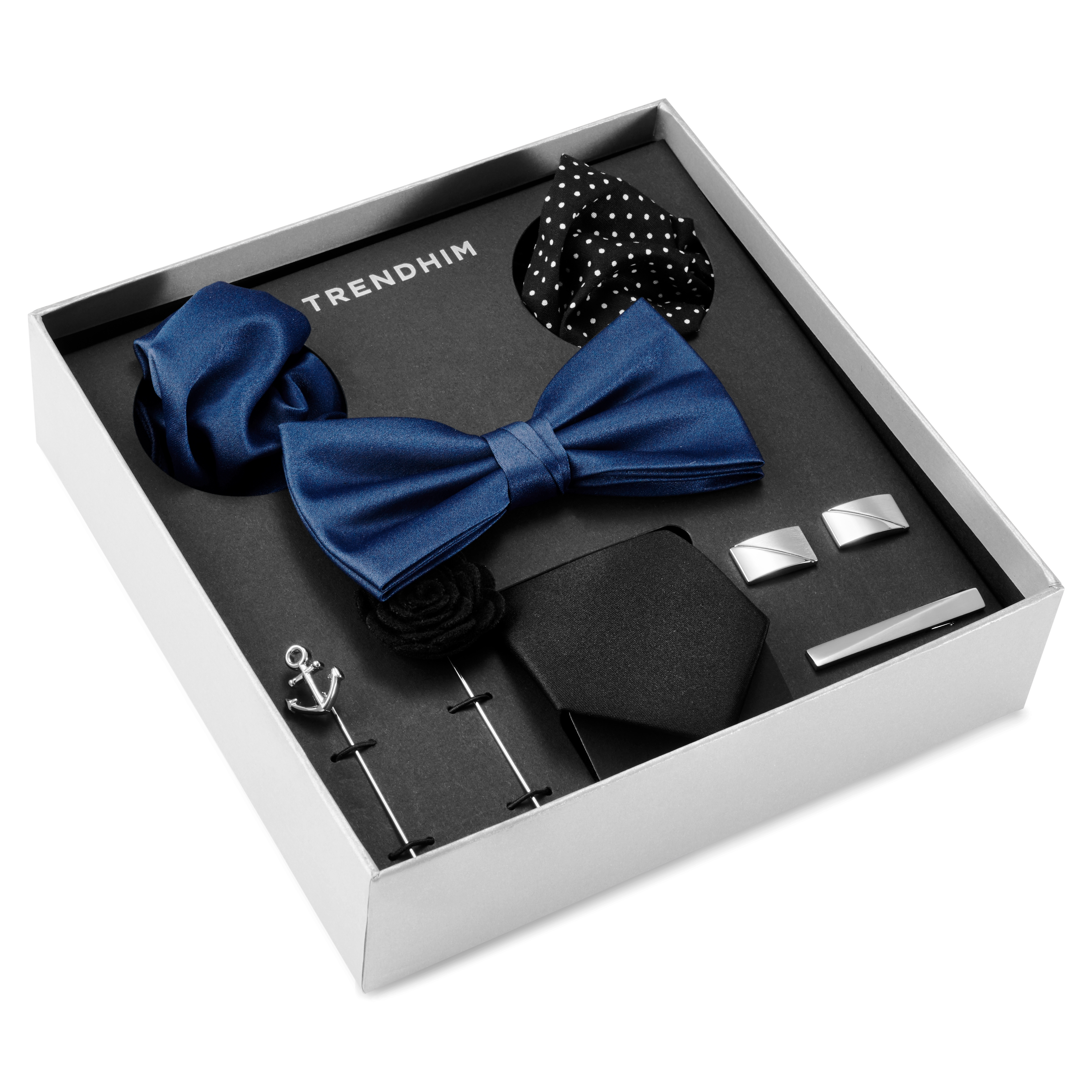 Suit Accessory Gift Box | Navy Blue, Black & Silver-Tone Set | In stock ...