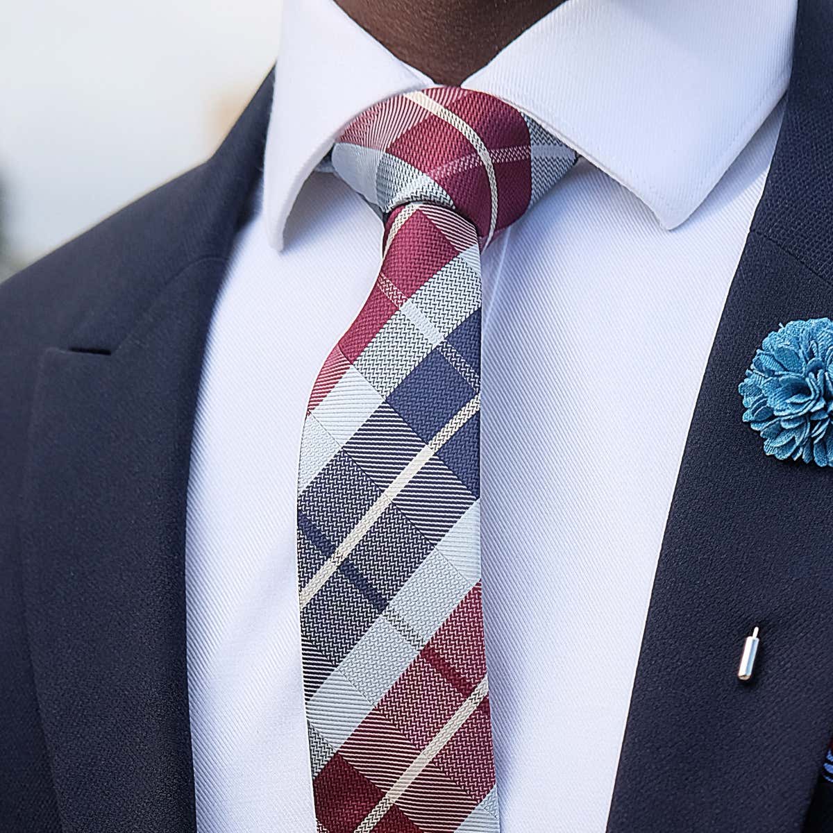 Blue & Bordeaux Plaid Polyester Tie | In stock! | Tailor Toki