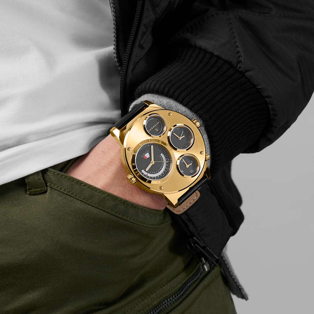 Optimus | Gold-Tone Stainless Steel Watch With 4 Black Subdials | In ...