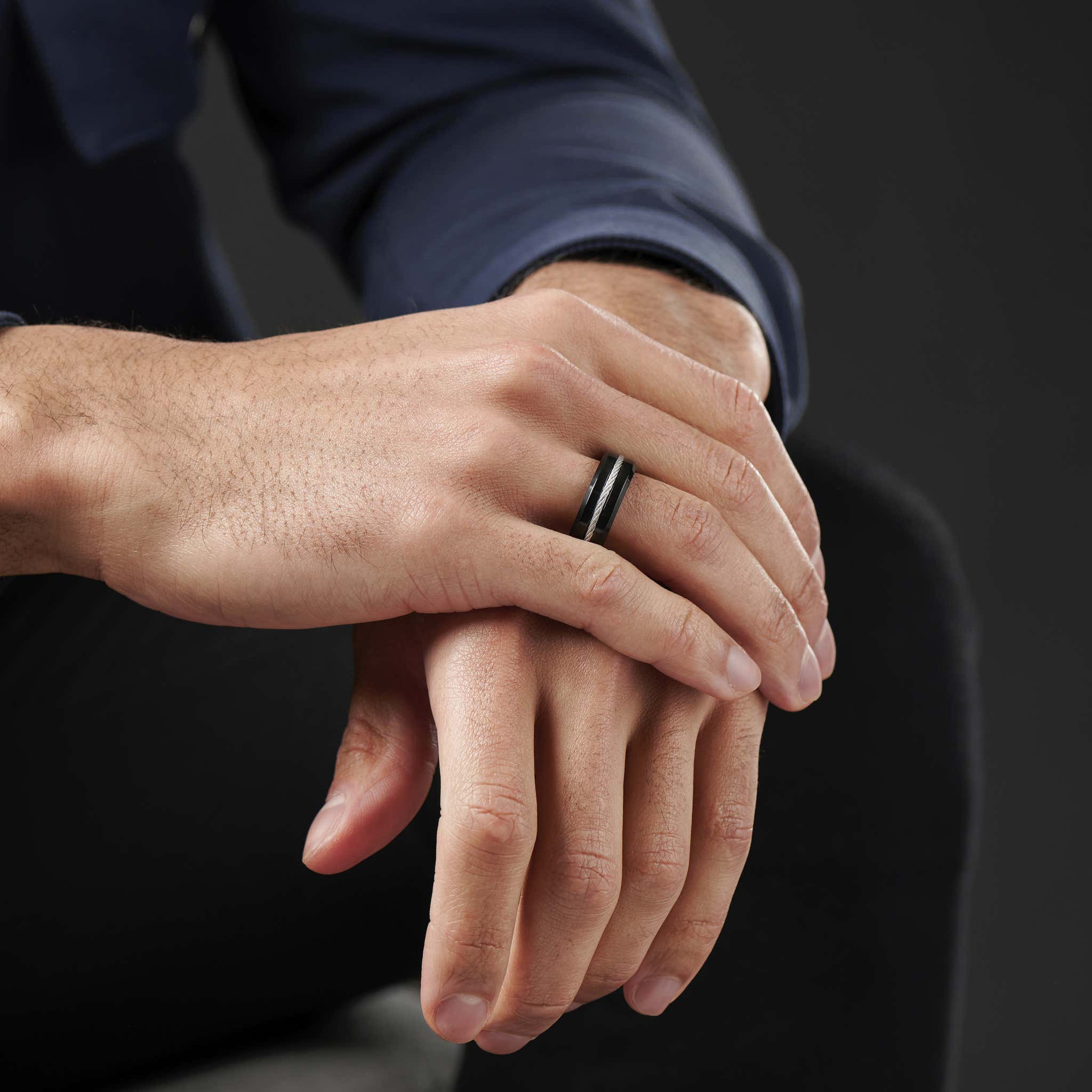 8 mm Black & Silver-Tone Stainless Steel Wire Ring | In stock! | Lucleon